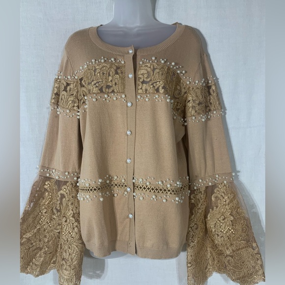 Boston Proper | Sweaters | Boston Proper Tan Cardigan With Pearl ...